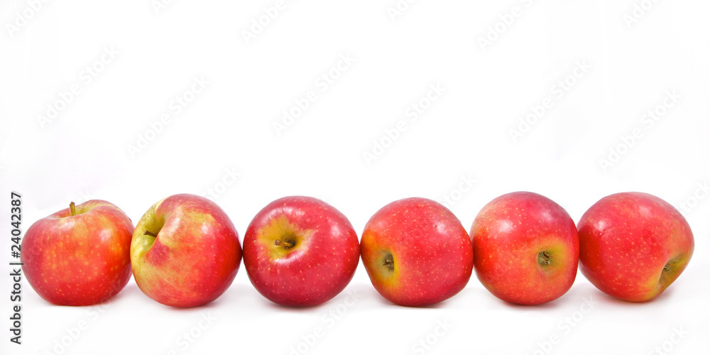 six red apples in a row isolated on white background Stock Photo ...