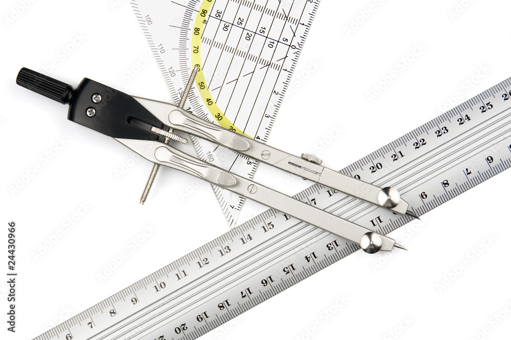 Zirkel, Lineal und Geodreieck foto de Stock | Adobe Stock