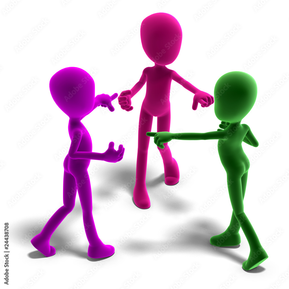 3d male icon toon characters charging each other. 3D rendering w Stock ...