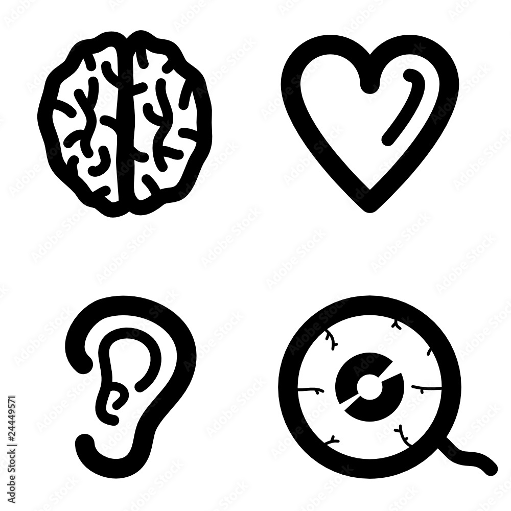 Simple vector icons of brain, heart, ear and eye Stock Vector | Adobe Stock