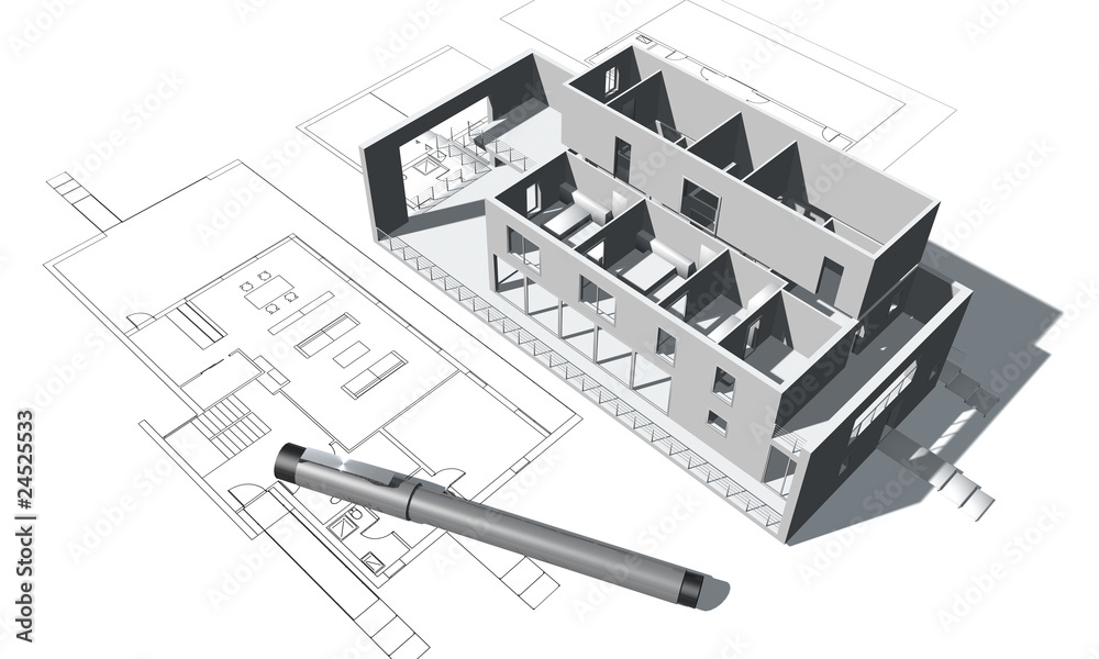 hausmodell und bauplan Stock Illustration | Adobe Stock