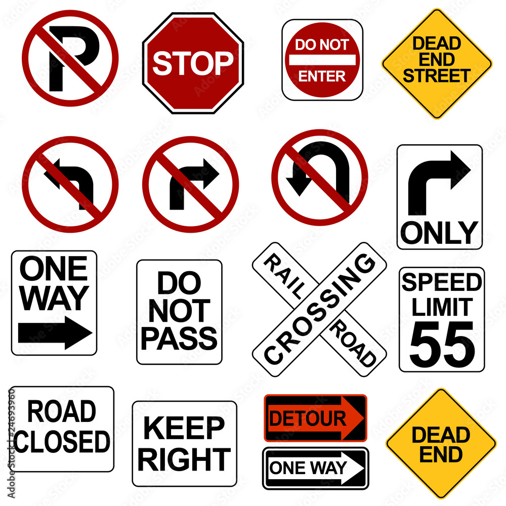Road Sign Set Stock Vector | Adobe Stock
