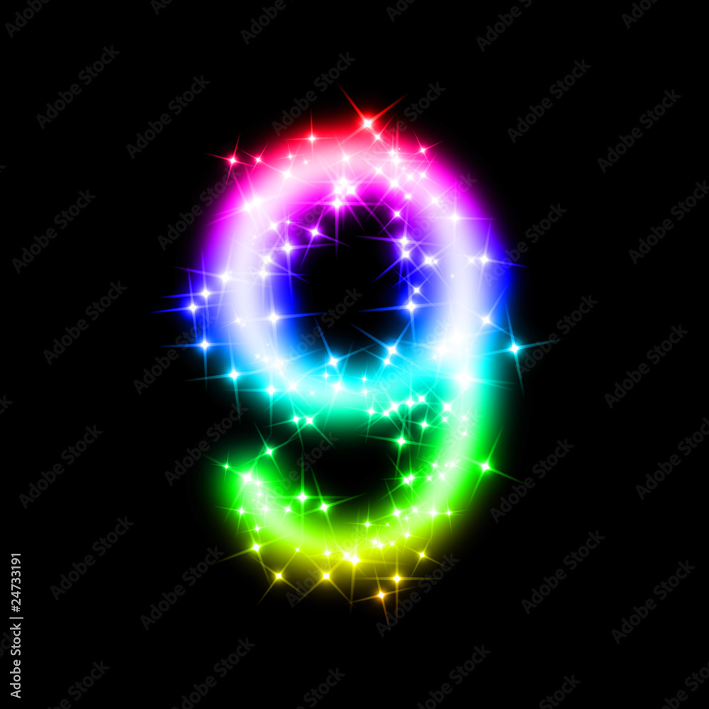 bunte leuchtende Nummer - 9 Stock Illustration | Adobe Stock