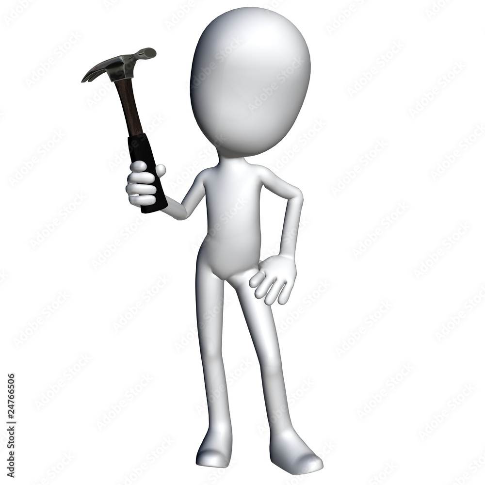 3D Man Figure Holding Hammer in Hands Stock Illustration | Adobe Stock