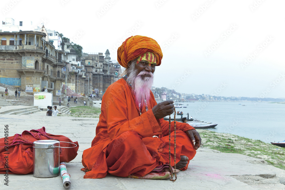 Old Sadhu at the ghats in Varanasi, India. Stock Photo | Adobe Stock