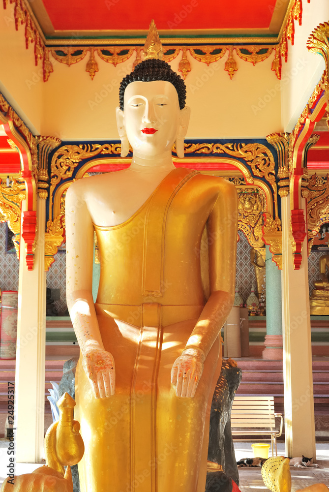 the statue of monk walk and arm with carry a begging bowl Stock Photo ...