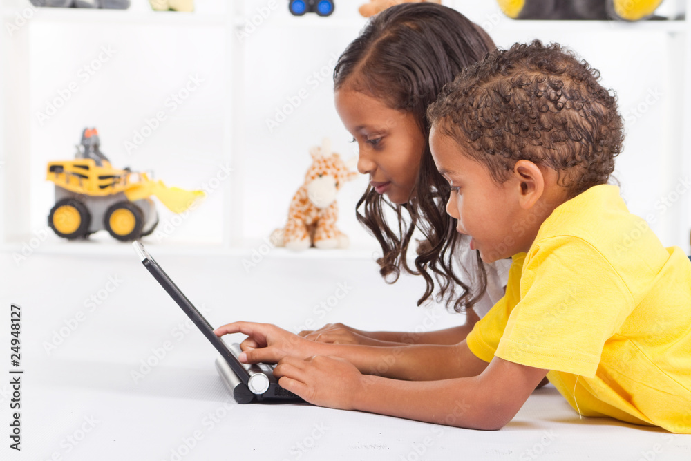 african american kids using laptop Stock Photo | Adobe Stock