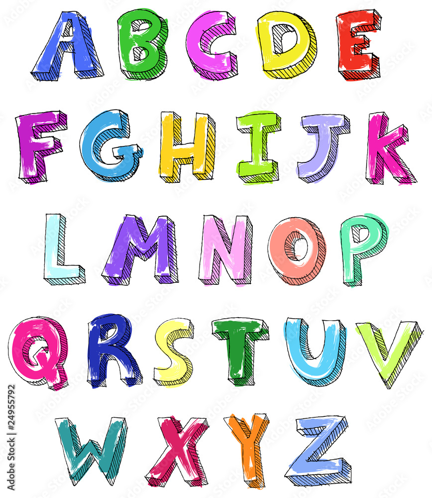 Colorful letters hand written Stock Vector | Adobe Stock