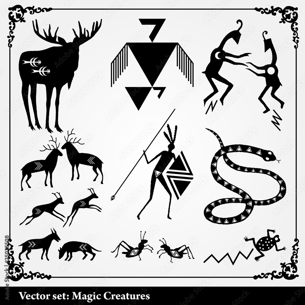 Ancient African symbols. Warrior and animal, snake vector Stock Vector ...