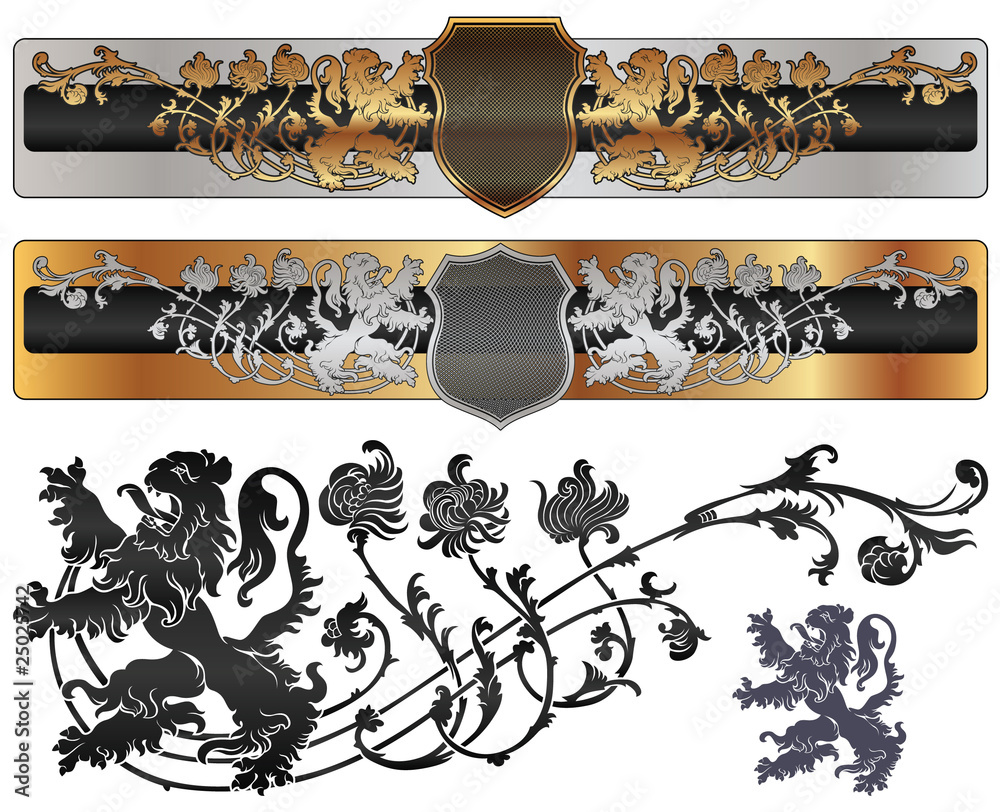 heraldic banner in the medieval style with set foot lion Stock Vector ...