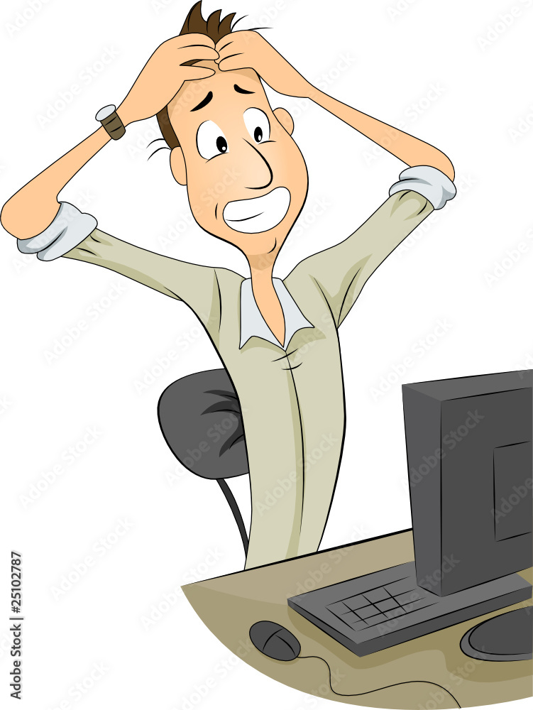 Frustrated Man In Front Of Computer Stock Vector | Adobe Stock