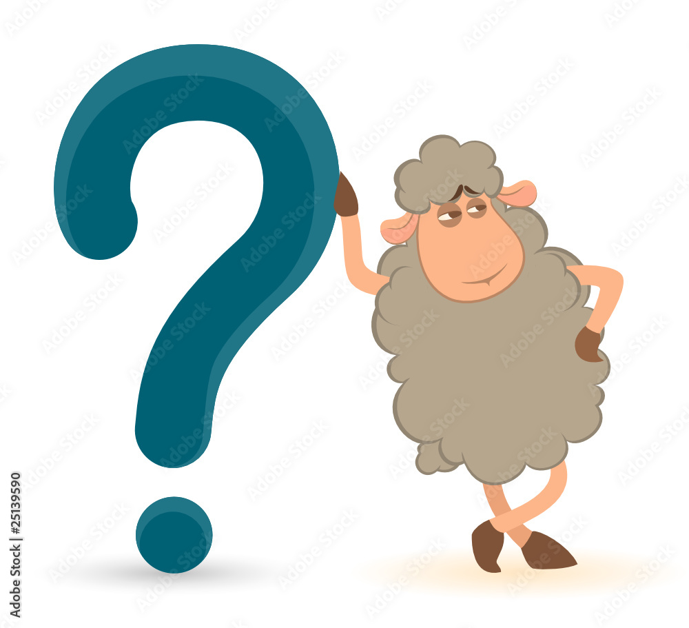 cartoon sheep pushes a question-mark Stock Vector | Adobe Stock