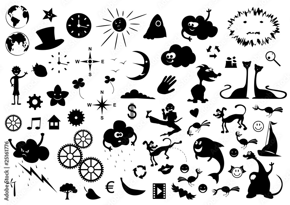 Vector set of cartoon silhouettes Stock Vector | Adobe Stock