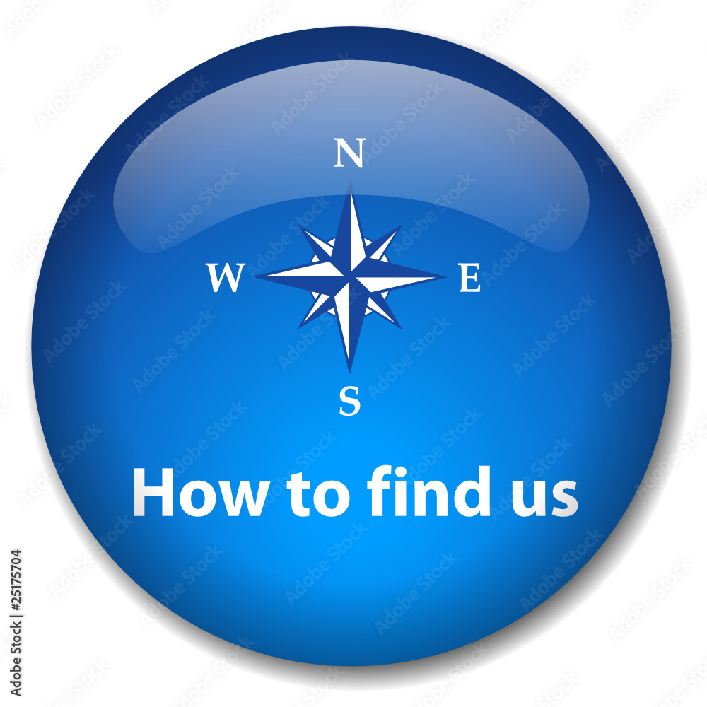 HOW TO FIND US Web Button (directions GPS map wind rose compass) Stock ...