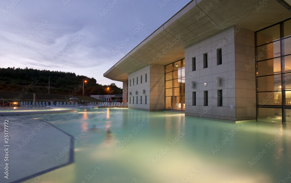 Modern spa exterior in sunset Stock Photo | Adobe Stock