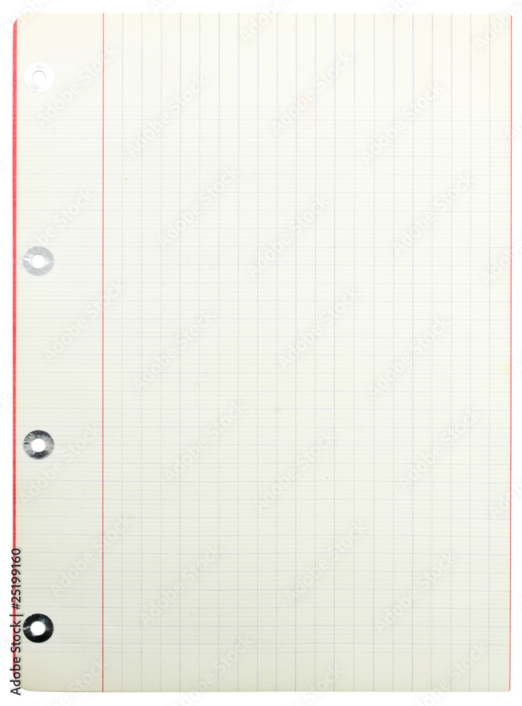 feuille simple perforée classeur, fond blanc Stock Photo | Adobe Stock