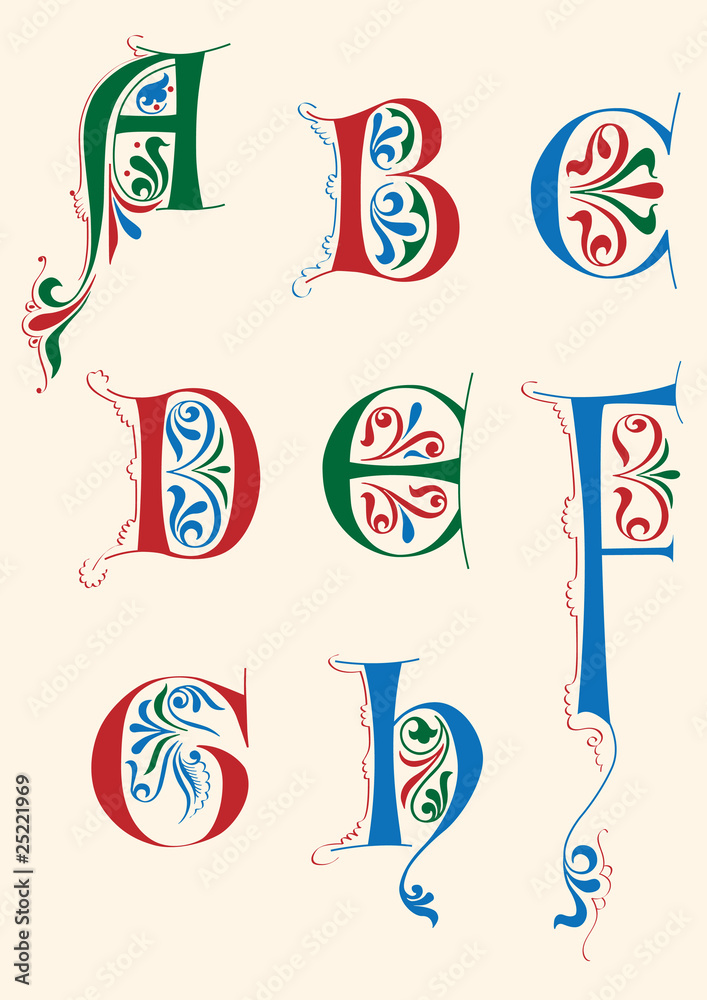 Medieval alphabet A-H Stock Vector | Adobe Stock