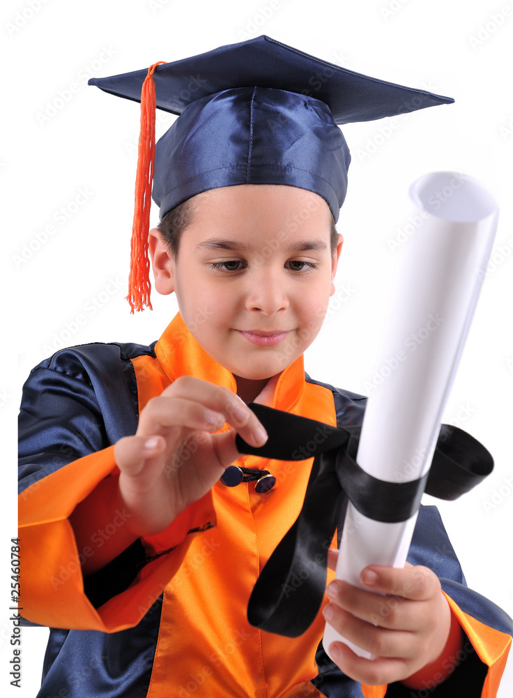 Cute boy in graduation uniform Stock Photo | Adobe Stock