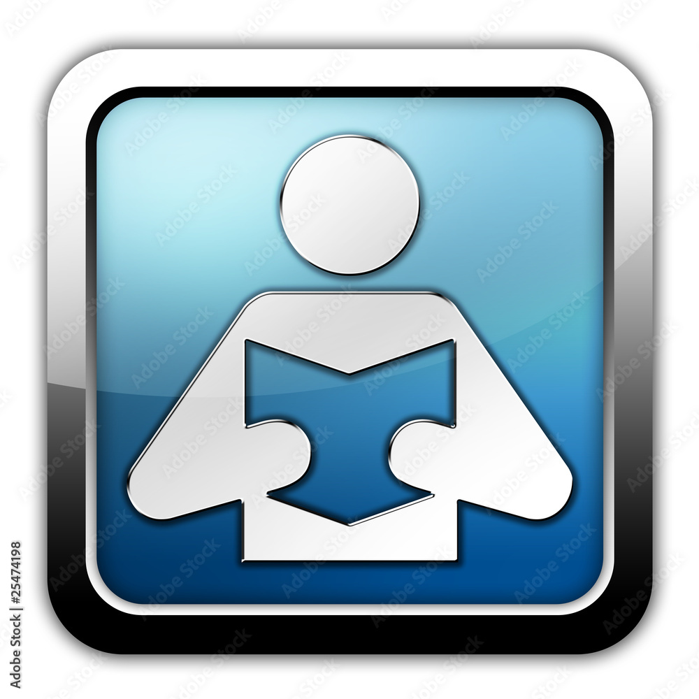 Glossy Square Icon "Library / Reading Symbol" Stock Illustration ...