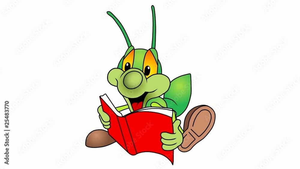 Happy Green Bug Reading Book - cartoon animation Stock Video | Adobe Stock