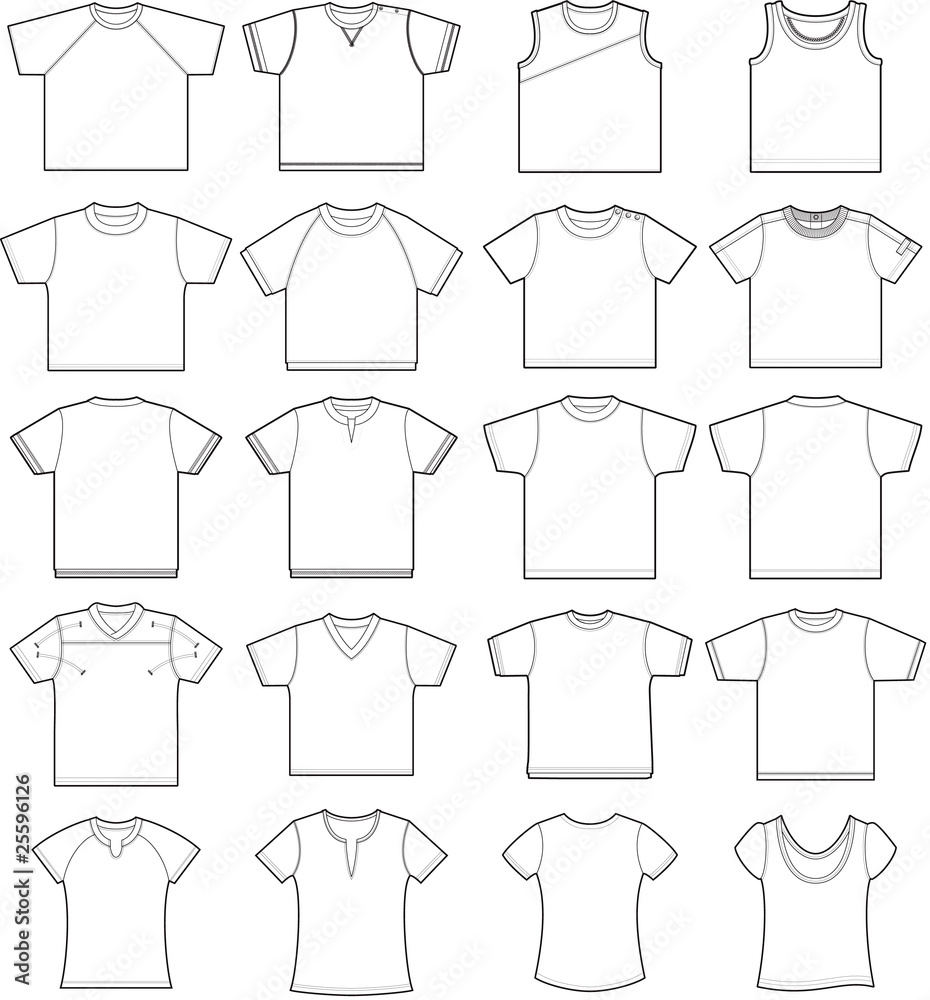 20 T-shirt outline templates for kids, women, men Stock Vector | Adobe ...