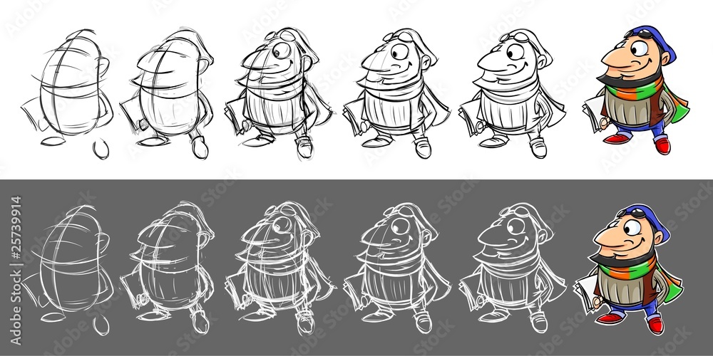 Step by step drawing director in black and white colours Stock ...