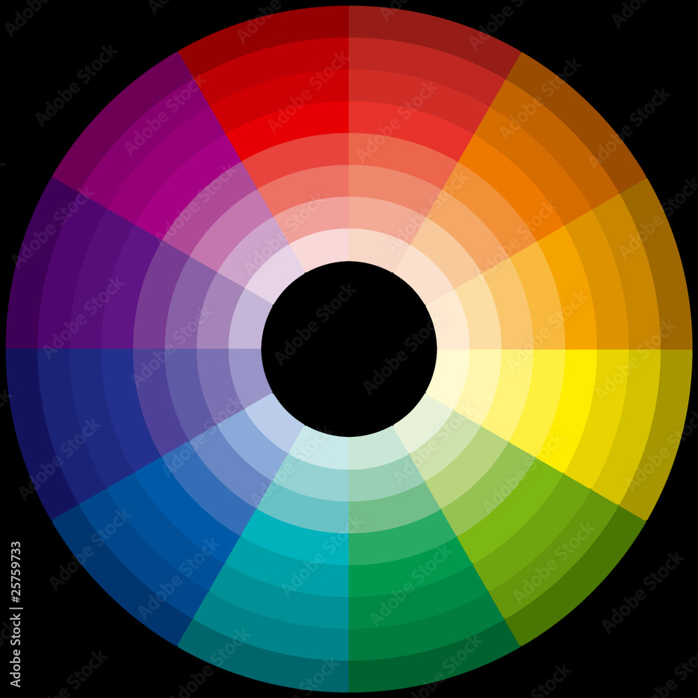 roue chromatique 96 harmonies de couleurs sur fond noir Photos | Adobe ...