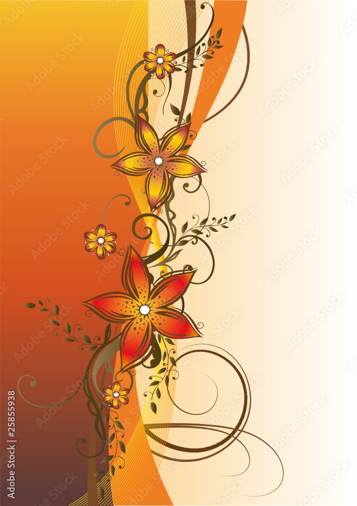 Blumen, Blüten, background, floral, filigran, orange, gelb Stock Vector ...