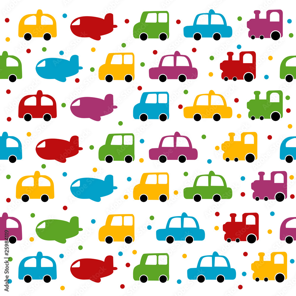 Seamless toy car and plane background for baby boy. Stock Vector ...