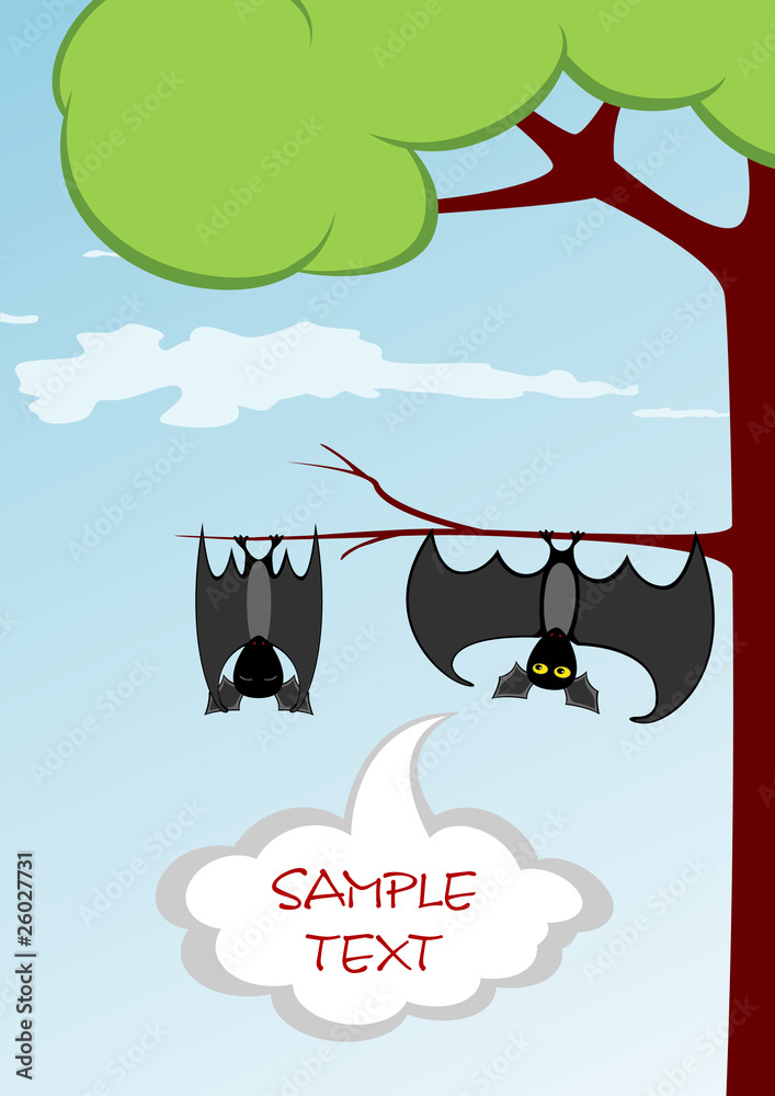 Couple of funny bats are hanging on the branch and talking Stock Vector ...