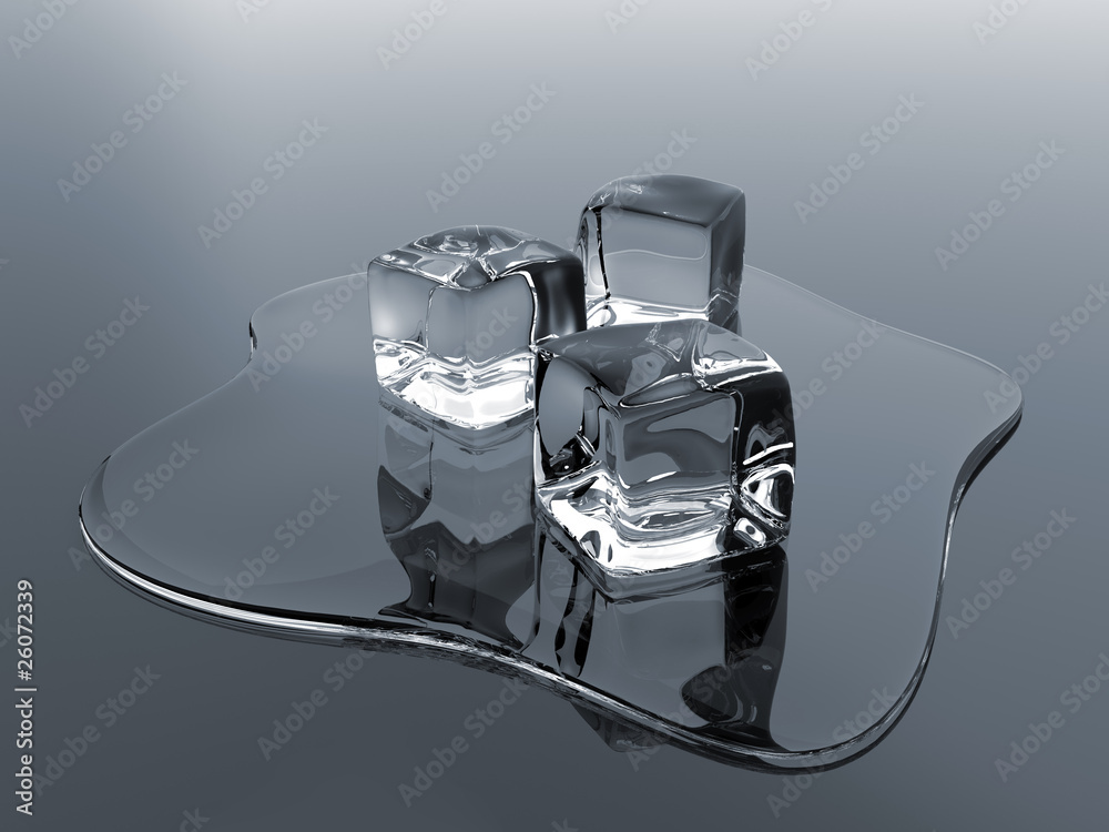 Render of molten ice cubes over a reflective surface Stock Illustration ...