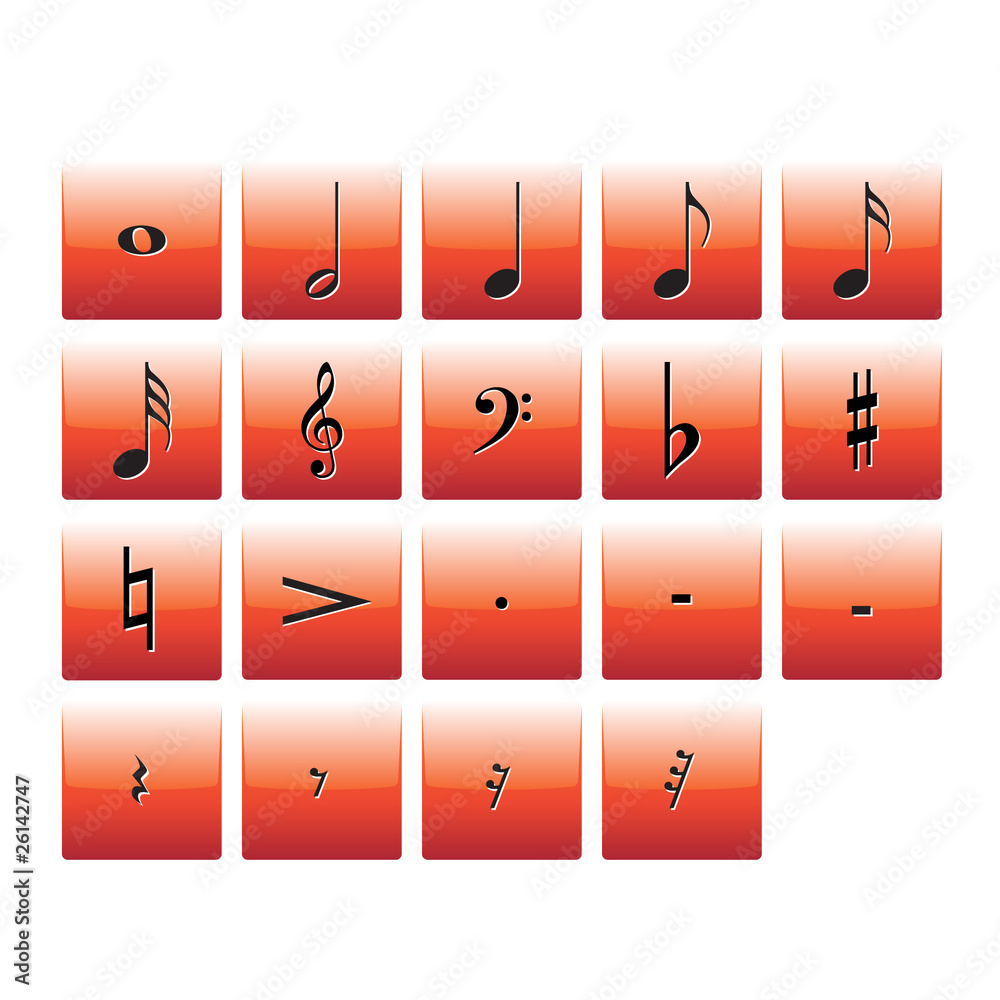 Red music notes buttons signs vector illustration Stock Vector | Adobe ...