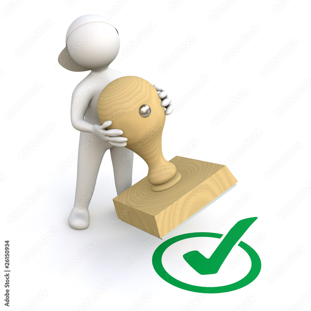 3D Man stamping O.K. Stock Illustration | Adobe Stock