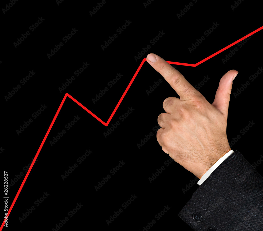 Finger pointing to a red chart Stock Photo | Adobe Stock