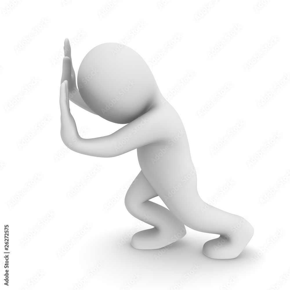 3d man pushes very heavy cargo. 素材庫插圖 | Adobe Stock