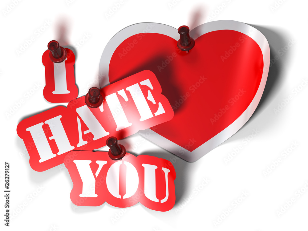 I hate you but I love you, passion concept, red heart on white Stock ...