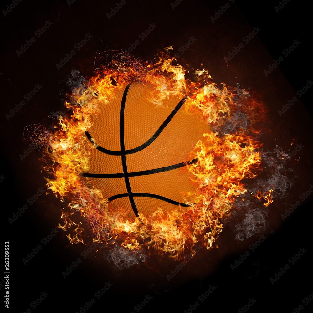 Basketball on hot fire smoke with black background Stock Photo | Adobe ...