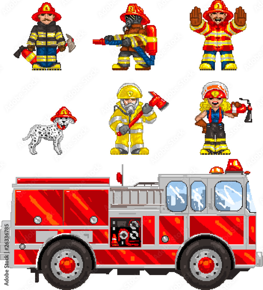 PixelArt: FireFighters Stock Vector | Adobe Stock