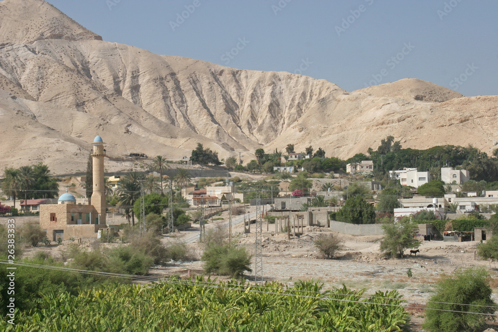 Surrounded by desert and palm trees, city of Jericho, Israel. Stock ...