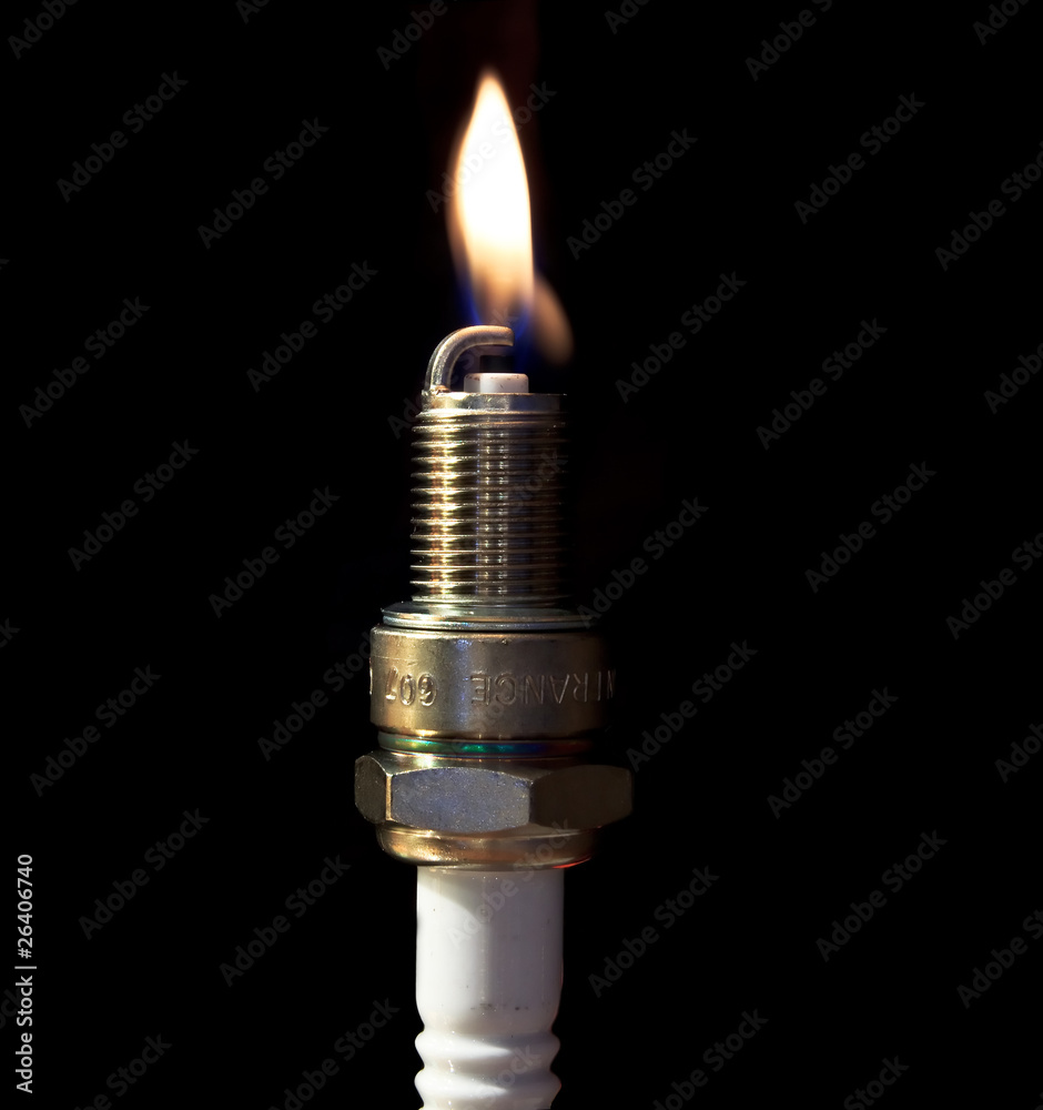 Flame in a plug spark Stock Photo | Adobe Stock