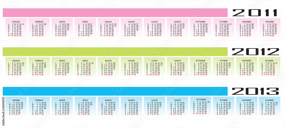 Calendario 2011 2012 2013 Stock Vector | Adobe Stock