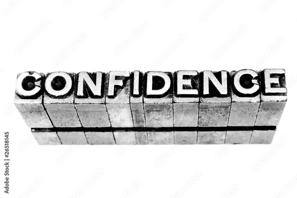 confidence sign written in metallic letters on white background Stock ...