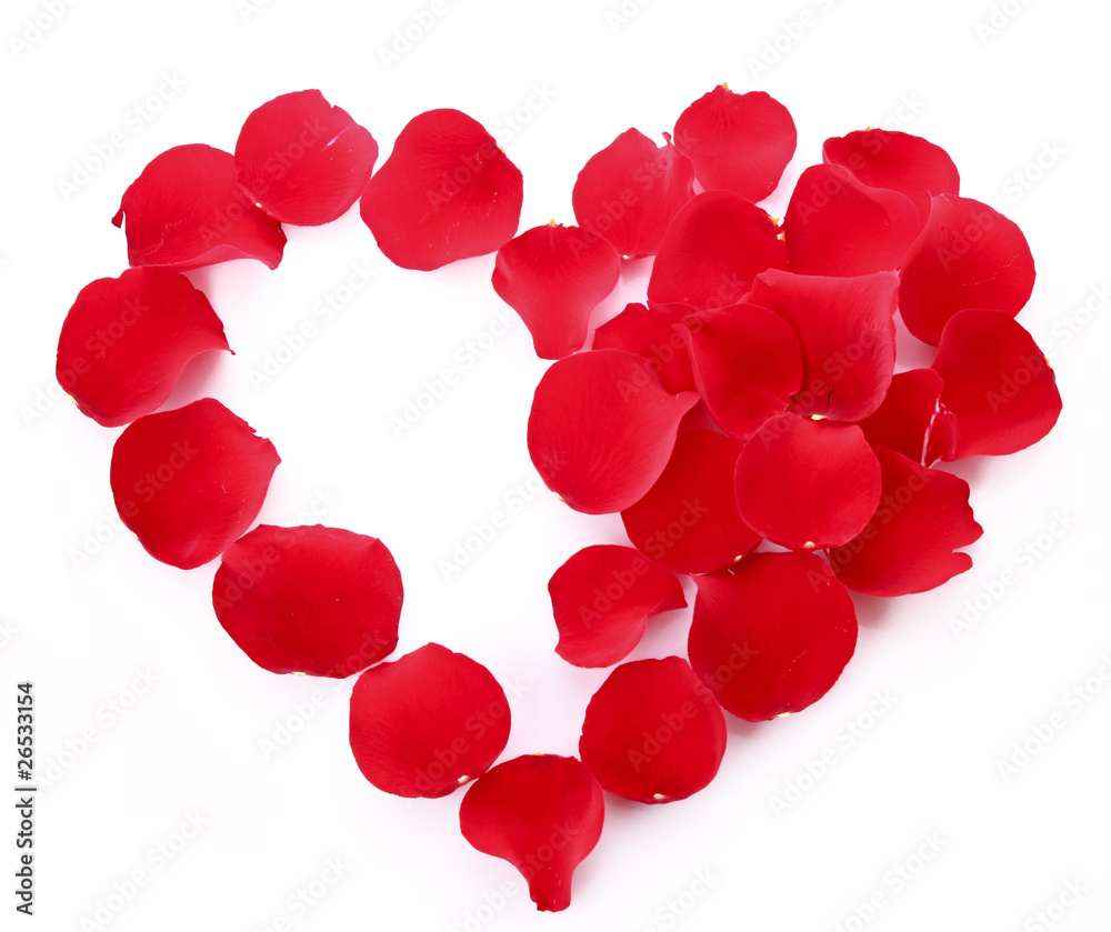 rose petals in heart symbol isolated on white Stock Photo | Adobe Stock