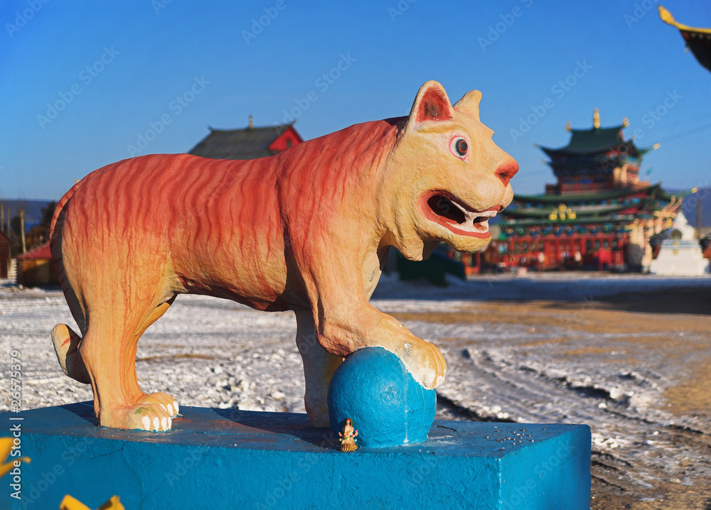 Sculpture of buddhist tiger in the Ivolginsky Datsan, Buryatia Stock ...