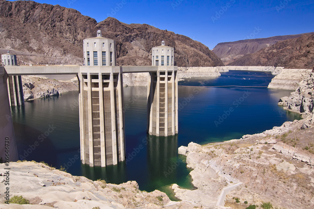 Hoover Dam and Water Intake Towers Stock Photo | Adobe Stock