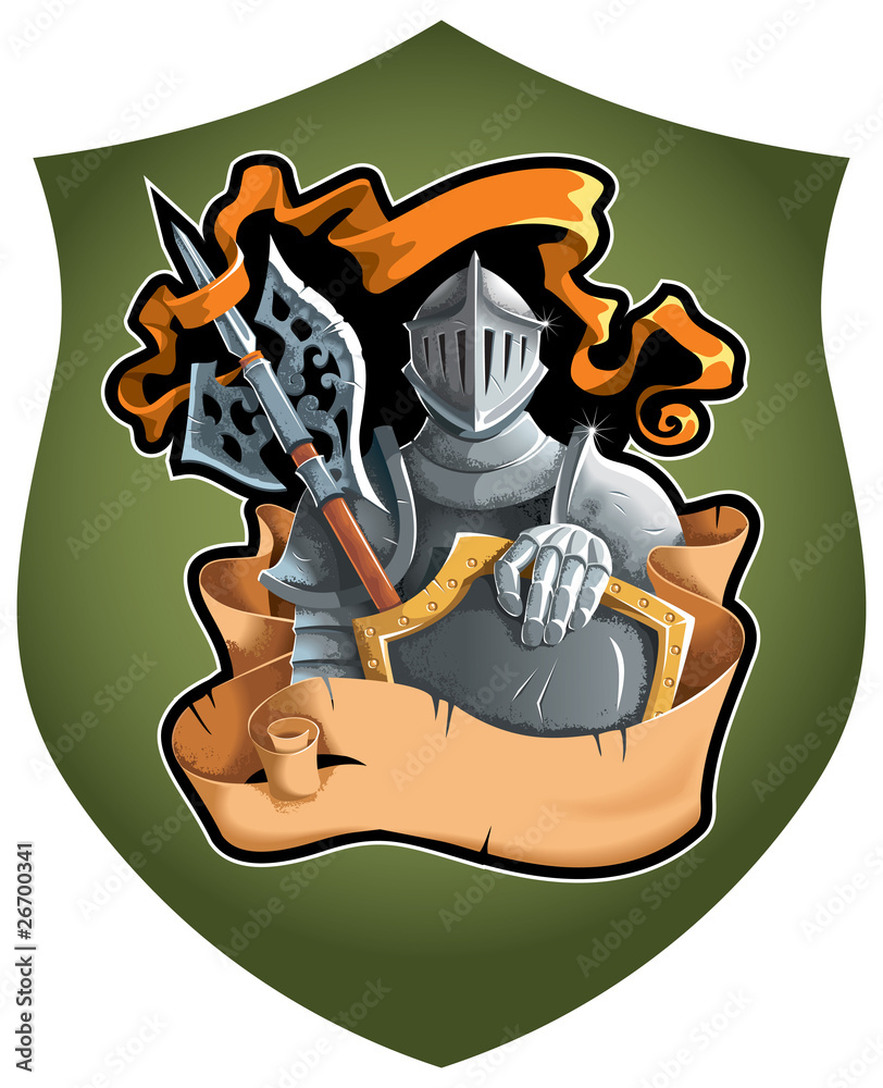 Heraldic composition with the knight in full armor, vector Stock Vector ...