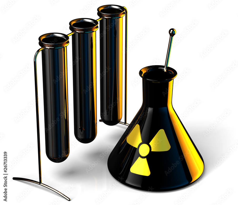 Test tubes in Science Research Lab with Radioactive caution icon Stock ...