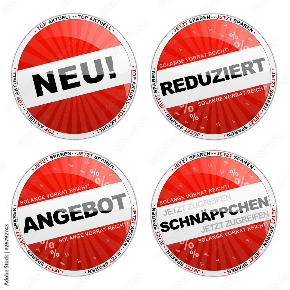 Button Set neu/angebot/reduziert/schnäppchen rot Stock-Illustration ...