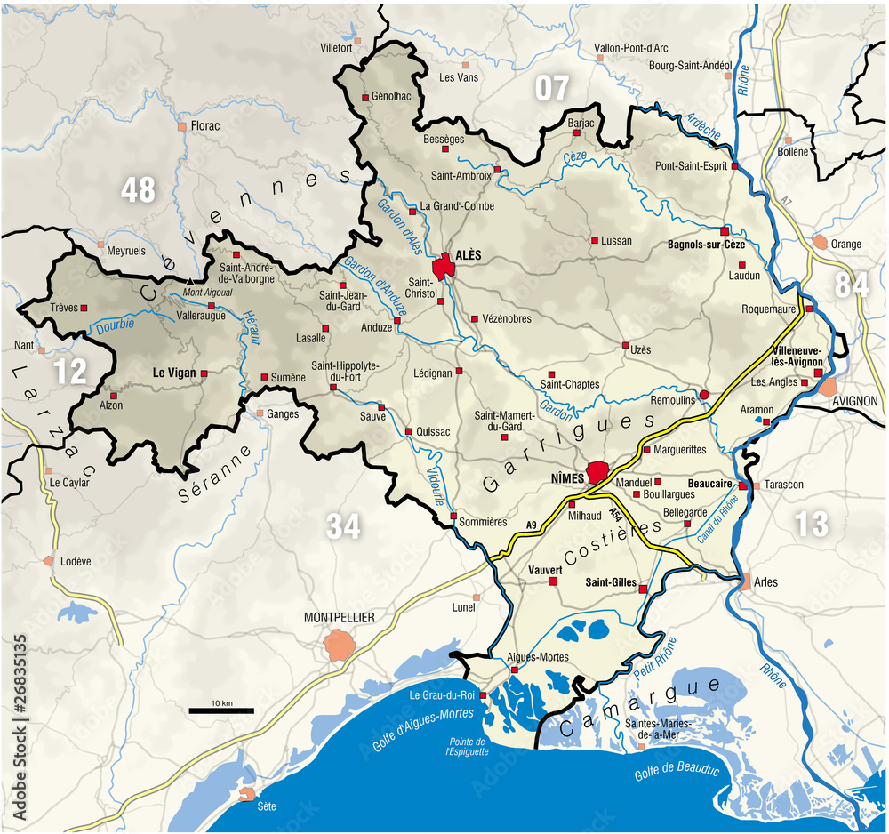 Carte du département deu Gard 30 ilustración de Stock | Adobe Stock