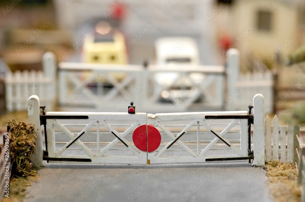 miniature model train set railroad crossing Stock Photo | Adobe Stock
